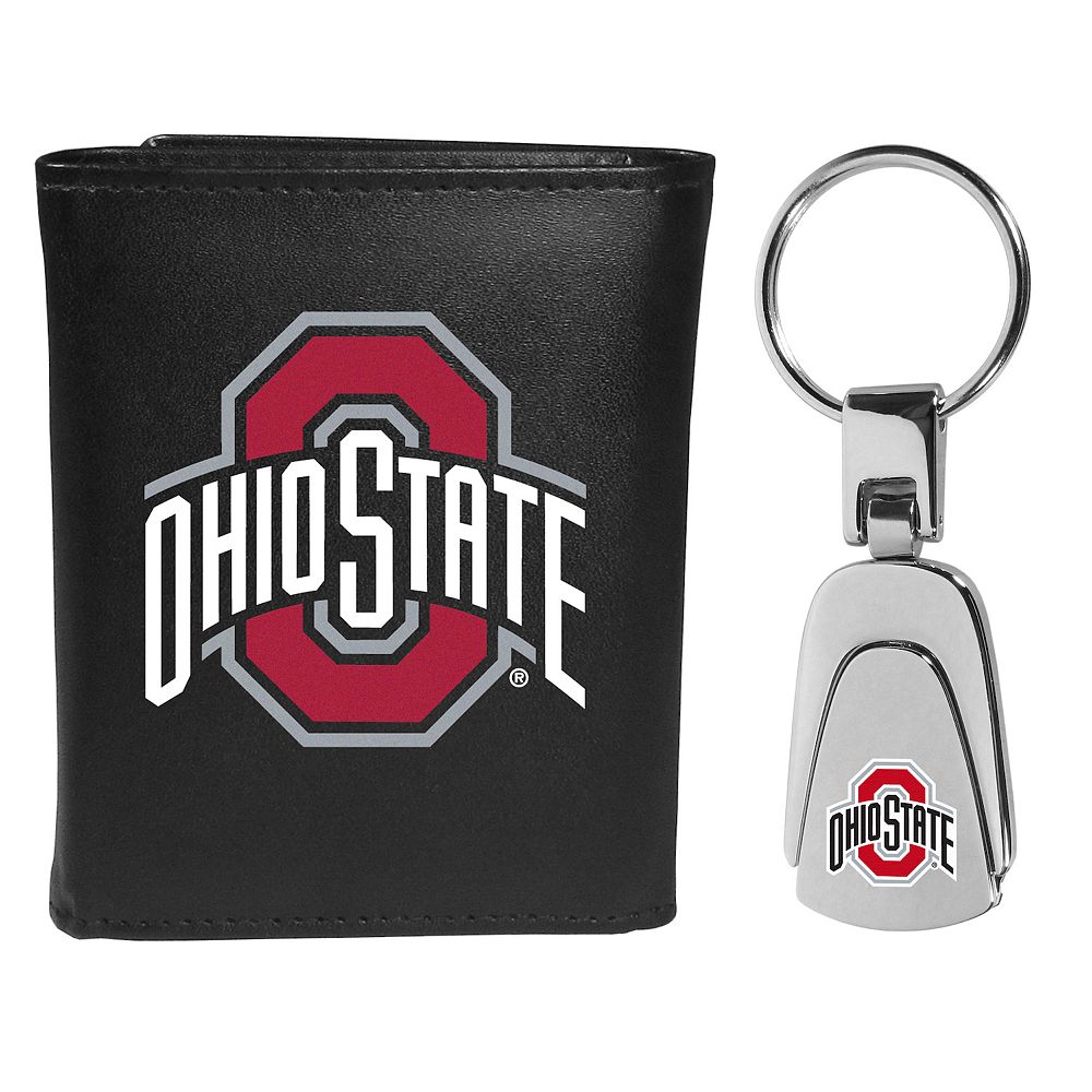 NCAA Ohio State Buckeyes Tri-Fold Wallet and Steel Key Chain Set