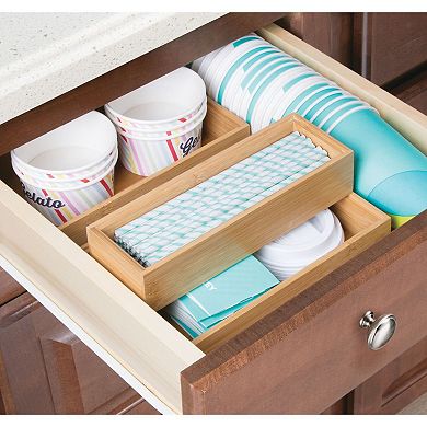 mDesign Wooden Bamboo Kitchen Drawer Organizer Box Tray - 4 Pack ...
