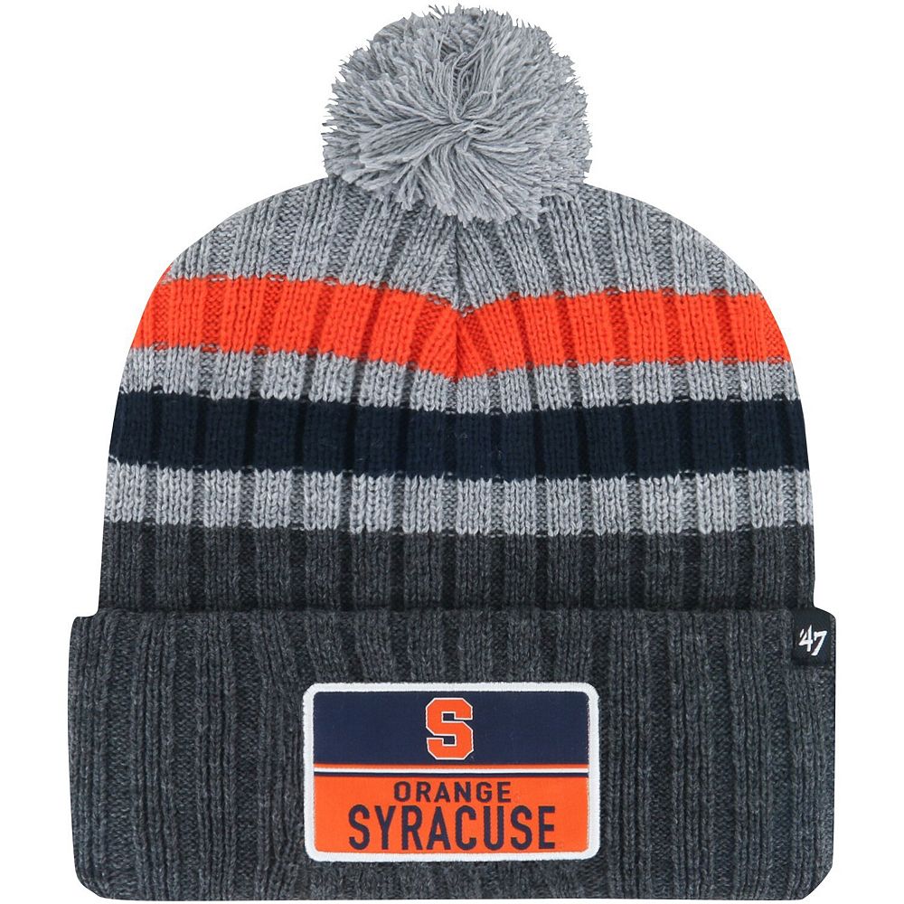 Men's '47 Charcoal Syracuse Orange Stack Striped Cuffed Knit Hat with Pom