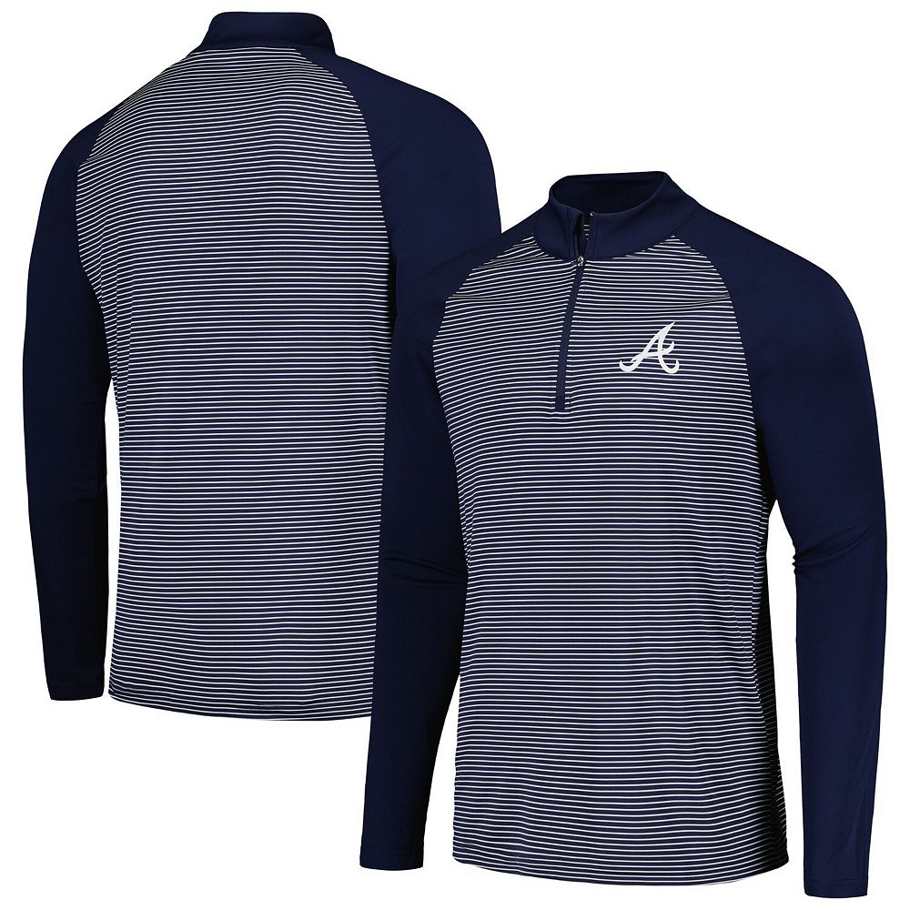 Men's Levelwear Navy Atlanta Braves Charter Striped Raglan Quarter-Zip Top