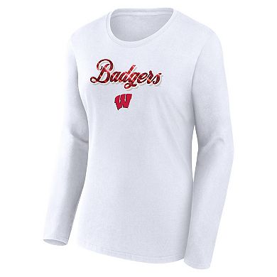 Women's Fanatics Branded White Wisconsin Badgers Double Team Script ...