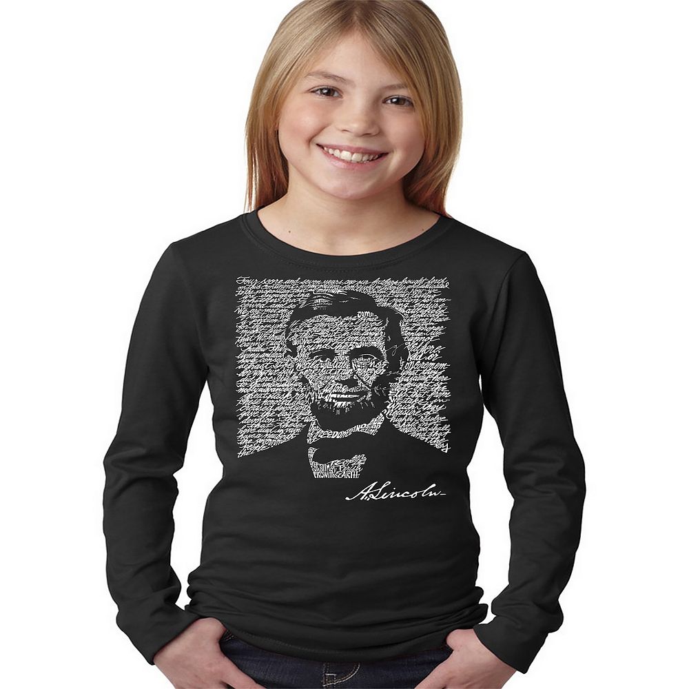 ABRAHAM LINCOLN - GETTYSBURG ADDRESS - Girl's Word Art Long Sleeve