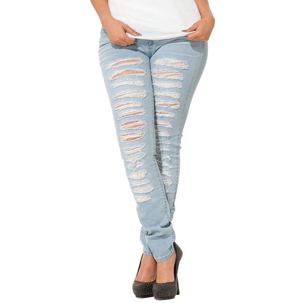 Women's Curvy Fit Stretch Denim Extreme Destroyed Skinny Jeans