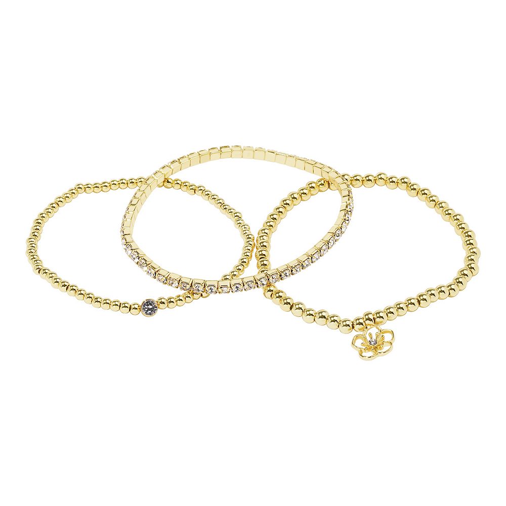 LC Lauren Conrad 3-Piece Crystal, Stone, & Floral Bracelet Set