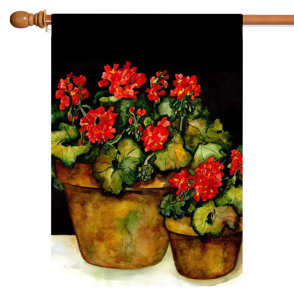 Potted Geraniums Outdoor House Flag 40" x 28"