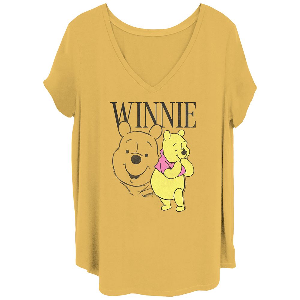 Disney's Winnie The Pooh Juniors' Plus Size Curious Pose V Neck Tee
