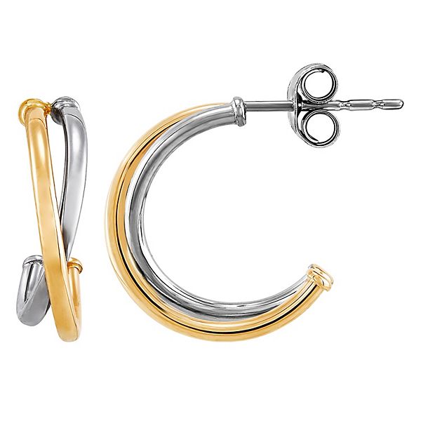 Everlasting Gold Two Tone 10k Gold X J-Hoop Earrings Everlasting Gold Two Tone 10k Gold X J-Hoop Earrings