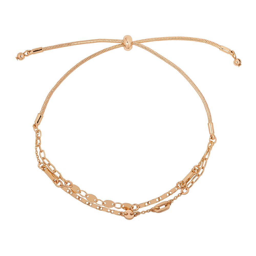 LC Lauren Conrad Gold Tone Mixed Chain Double-Strand Adjustable Bracelet