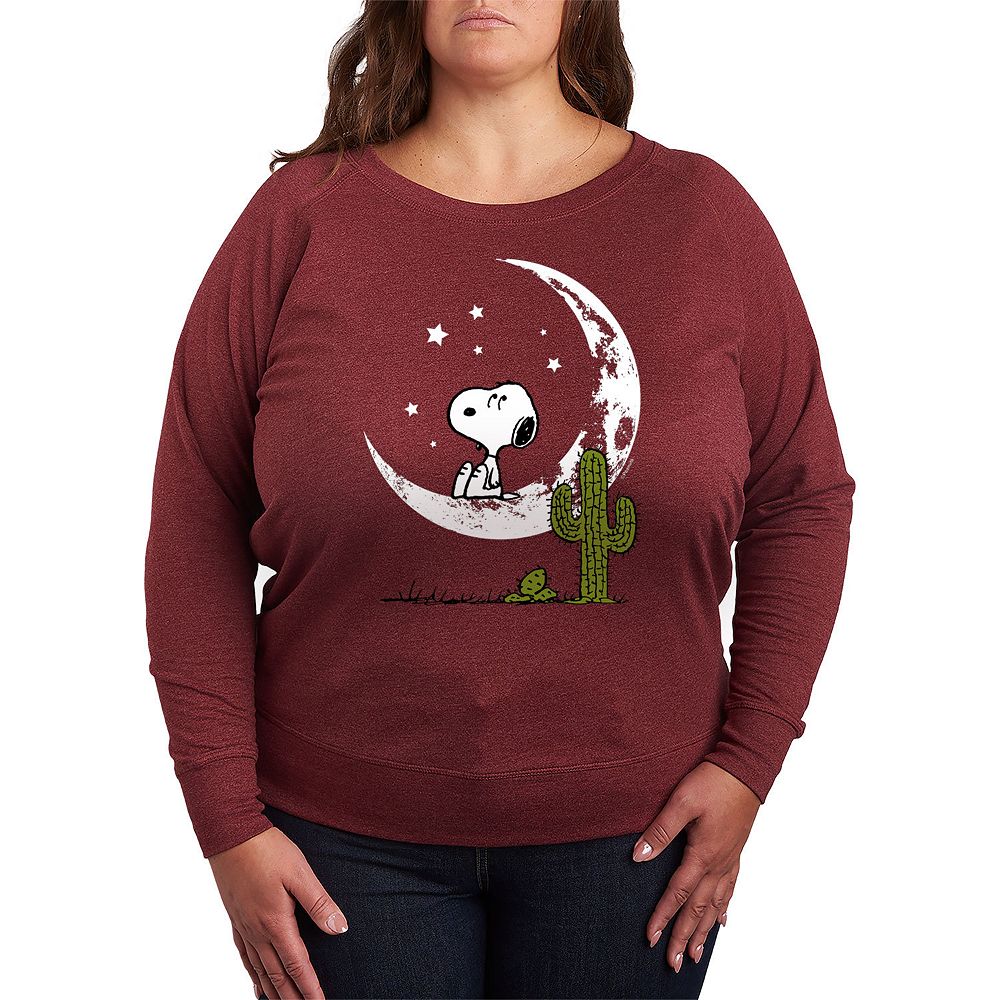 Plus Size Peanuts Snoopy Desert On Moon French Terry Long Sleeve Tee