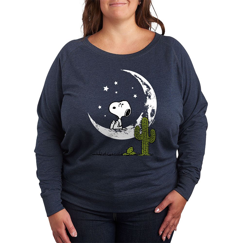 Plus Size Peanuts Snoopy Desert On Moon French Terry Long Sleeve Tee