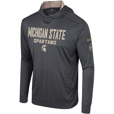 Men's Colosseum Charcoal Michigan State Spartans OHT Military Appreciation Long Sleeve Hoodie T ...