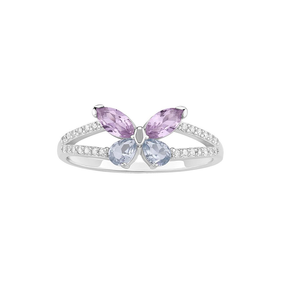 PRIMROSE Sterling Silver Spinel & Nano Stone Butterfly Cubic Zirconia Split Band Ring