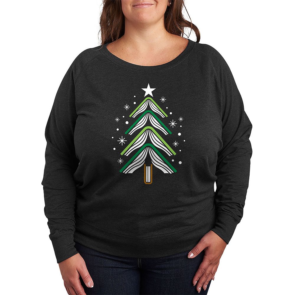 Plus Size Book Christmas Tree French Terry Long Sleeve Tee