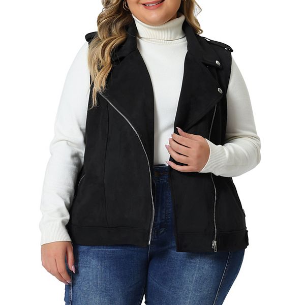 Faux Suede Vests for Women Plus Size Winter Lapel Zipper Utility ...