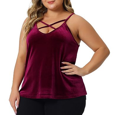 Plus Size Velvet Camis for Women Criss Cross V Neck Spaghetti Strap ...