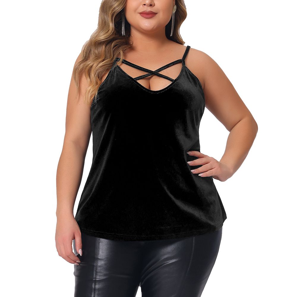 Plus Size Velvet Camis for Women Criss Cross V Neck Spaghetti Strap ...