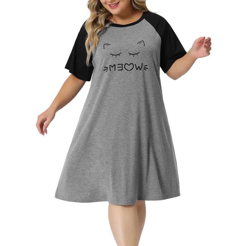 Plus Size Nightgown for Women Short Sleeve Cute Graphic Sleepshirts ...