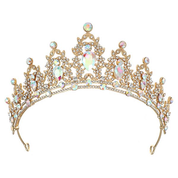 Women Faux Crystal Queen Crowns Tiara Rhinestone Gold Tone Assorted Color