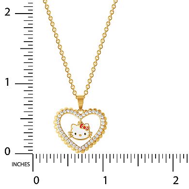 Hello Kitty Enamel & Cubic Zirconia Heart Pendant Necklace