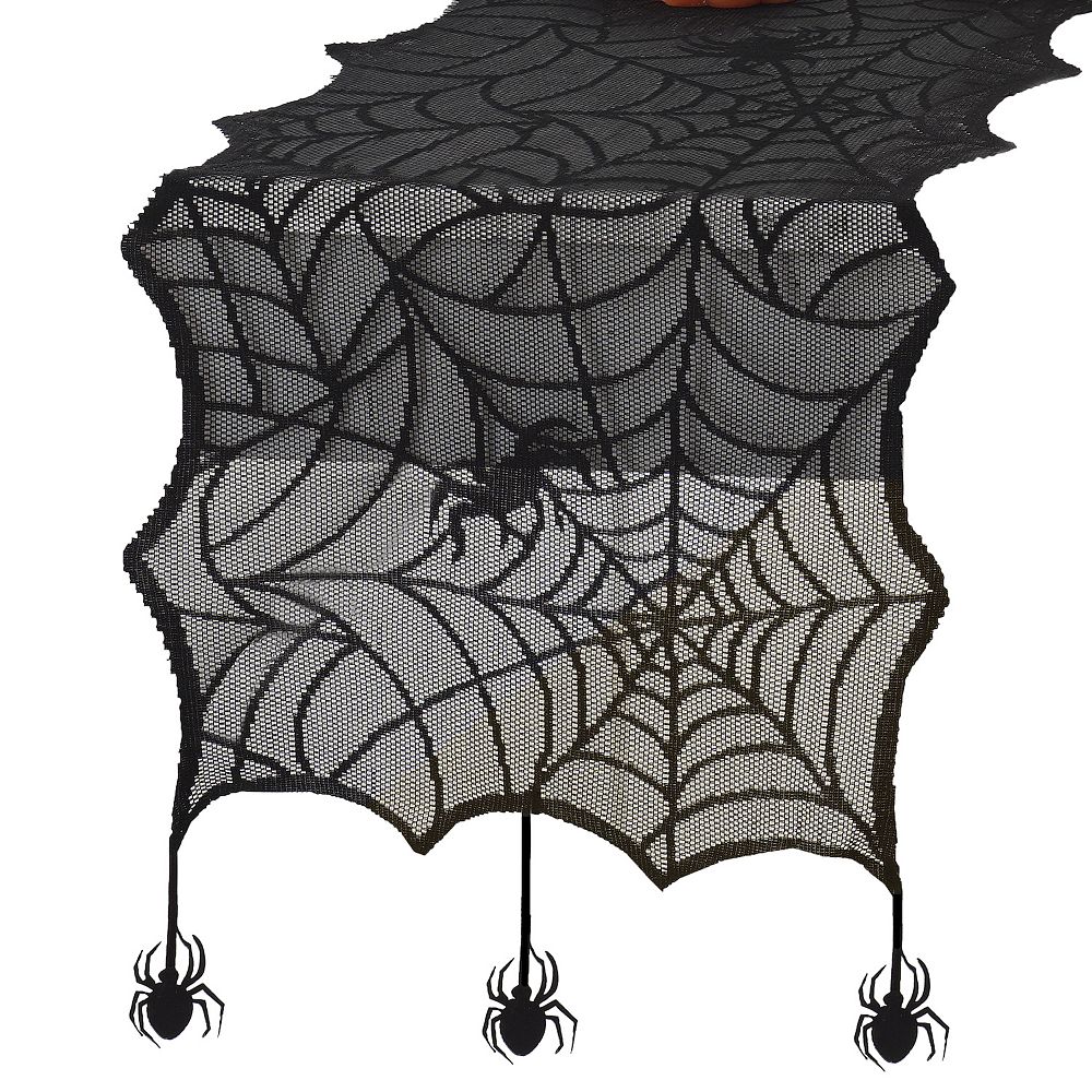 Elrene Home Fashions Crawling Halloween Spider Lace Table Runner, 13"X70"