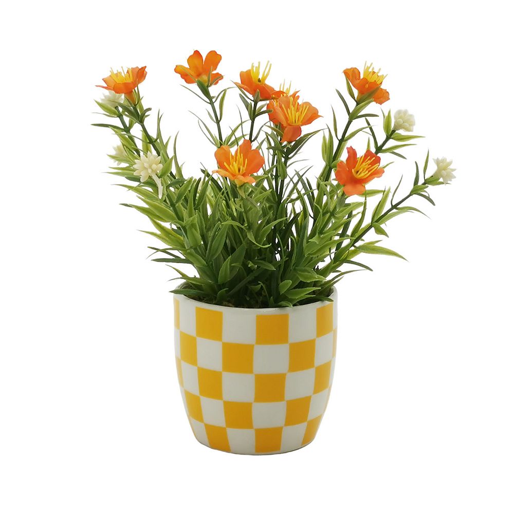 Sonoma Goods For Life® Mini Floral Arrangement in Checkered Pot Table Decor