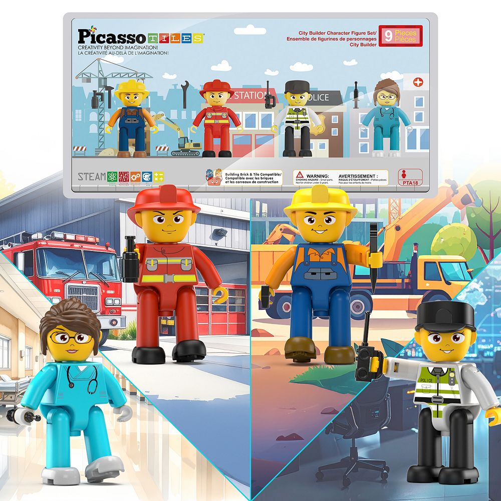 PicassoTiles 4 PC City Builder Character Figure Set, Magnetic Tiles ...