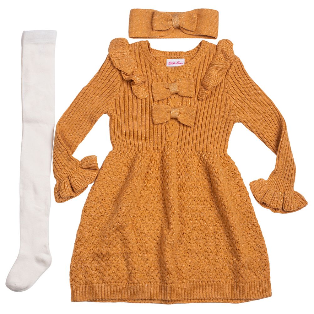 Toddler Girl Little Lass Sweaterdress, Stockings & Headband Set