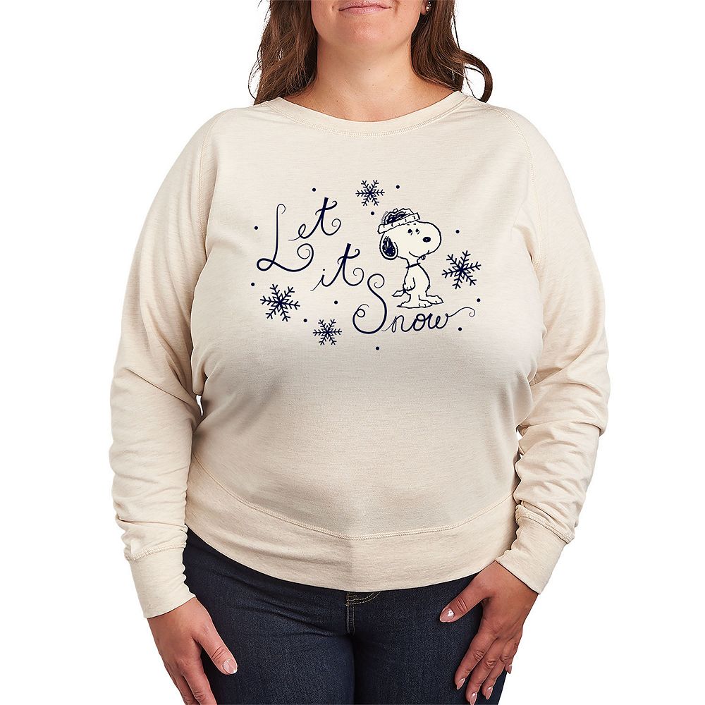 Plus Size Peanuts Snoopy Let It Snow French Terry Long Sleeve Tee