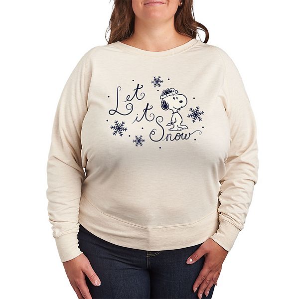 Plus Size Peanuts Snoopy Let It Snow French Terry Long Sleeve Tee