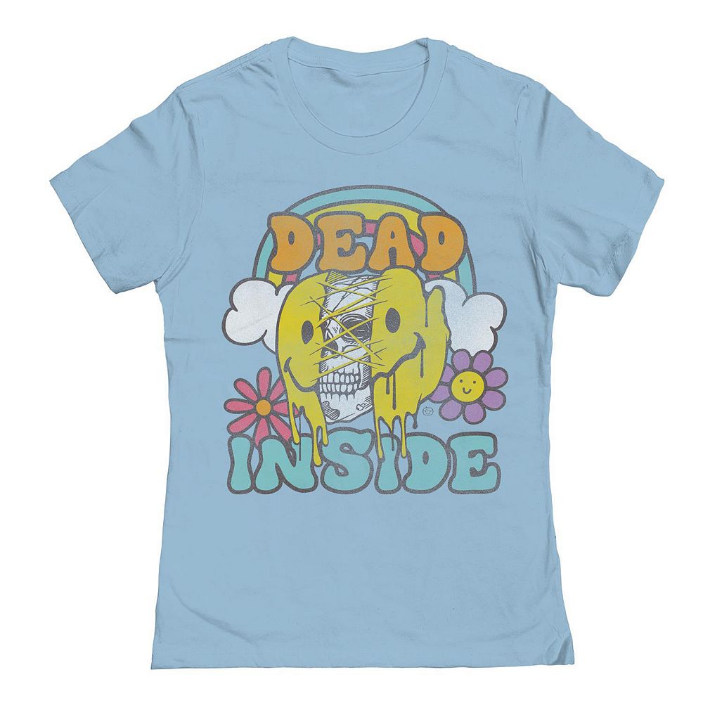 Juniors' Dead Inside Smiley Graphic Tee