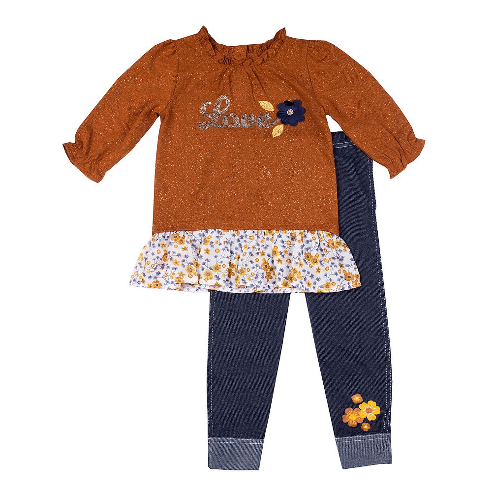 Toddler Girl Little Lass "Love" Mock-Layer Top & Leggings Set
