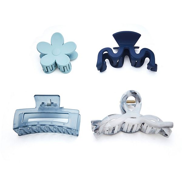 Assorted Blue 4-Pack Claw Hair Clip Set