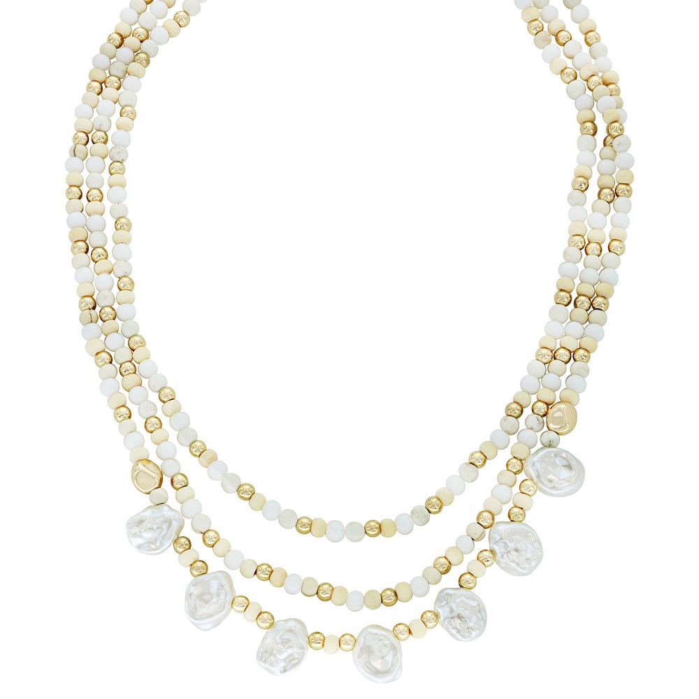 PANNEE BY PANACEA Gold Tone Simulated Pearl Layered Statement Necklace