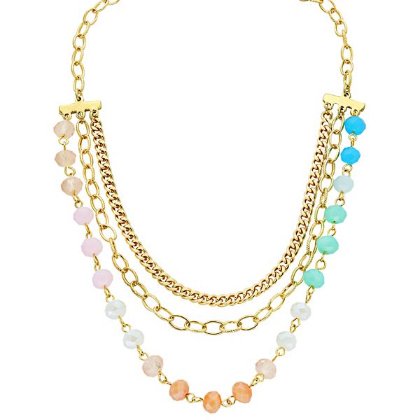 PANNEE BY PANACEA Gold Tone Multi-Color Crystal & Chain Layered Necklace PANNEE BY PANACEA Gold Tone Multi-Color Crystal & Chain Layered Necklace