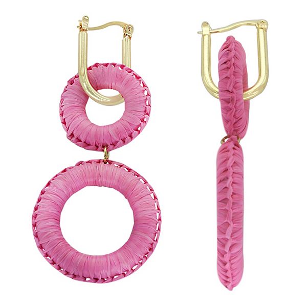 PANNEE BY PANACEA Gold Tone Raffia Wrapped Open Circle Double Drop Earrings
