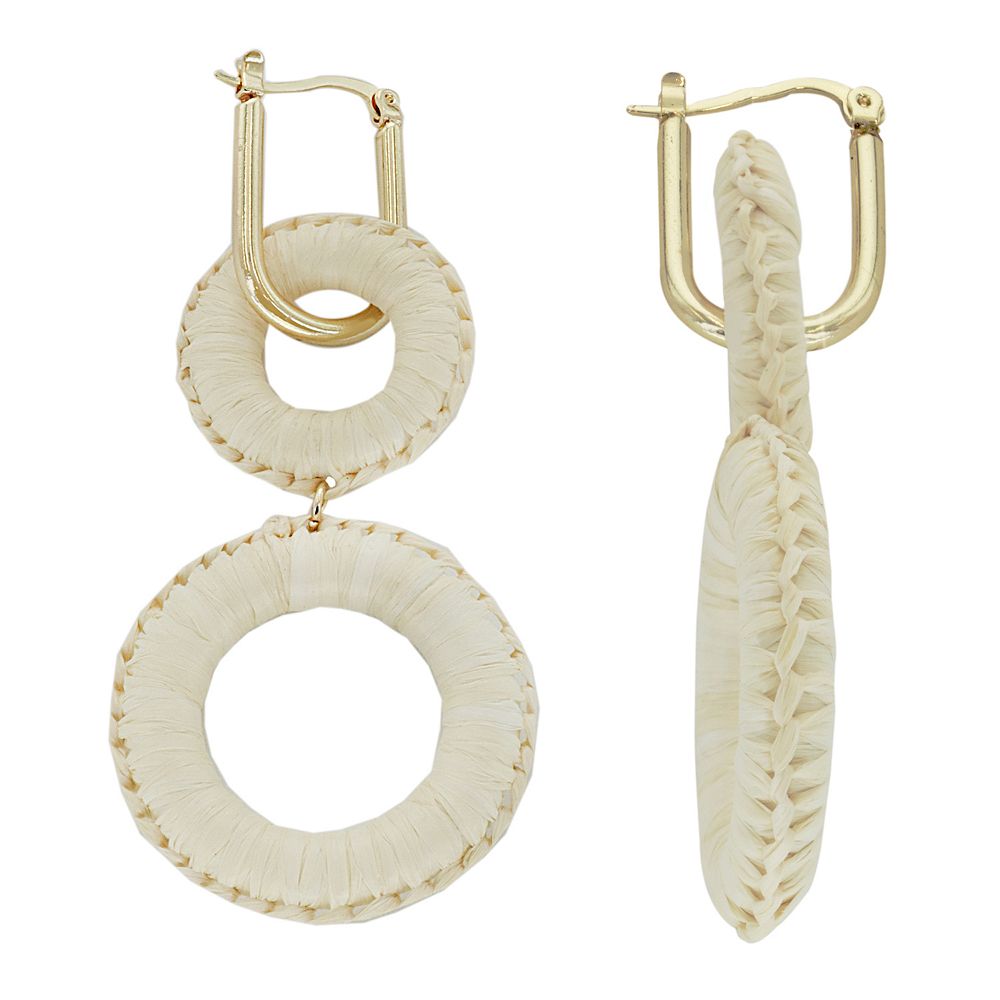 PANNEE BY PANACEA Gold Tone Raffia Wrapped Open Circle Double Drop Earrings