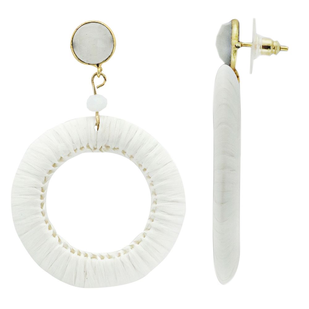 PANNEE BY PANACEA Gold Tone Raffia Wrapped Open Circle Drop Earrings