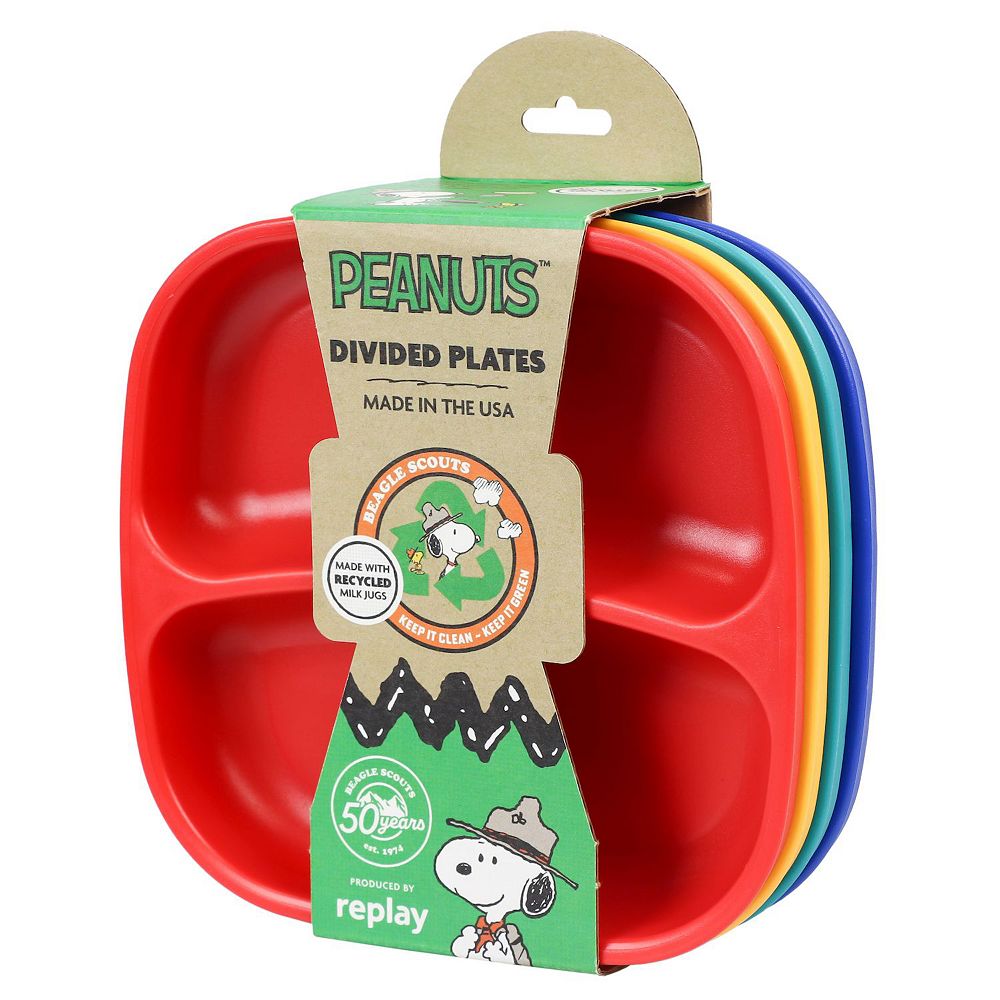 Re-Play Peanuts Beagle Scout Collection Snoopy 4-Piece Divided Plate Set