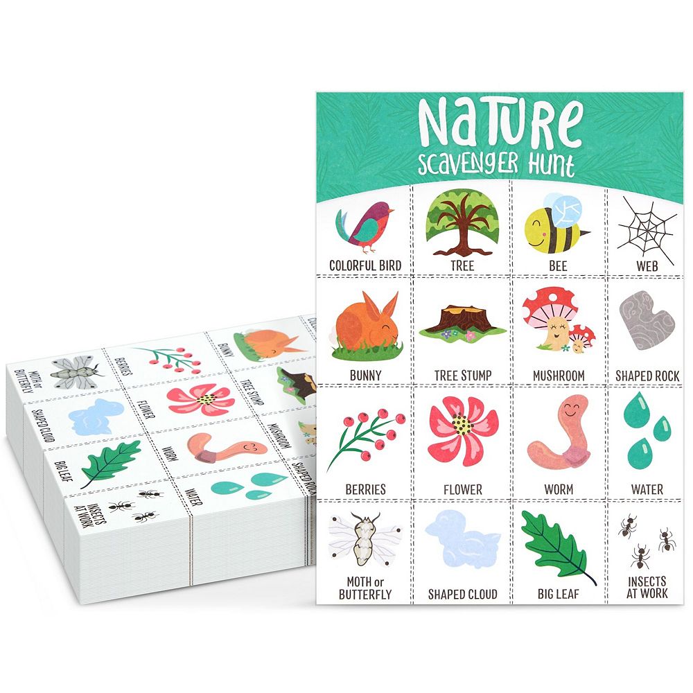 50 Pack Find And Seek Nature Scavenger Hunt Cards, Outdoor Games For Kids
