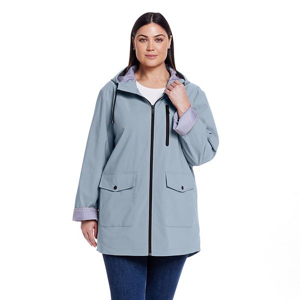 Plus Size Weathercast Lightweight Hooded Rain Slicker Coat