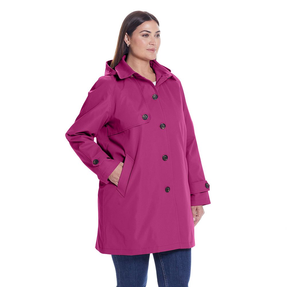 Plus Size Weathercast Lightweight Button Front Hooded Topper Jacket
