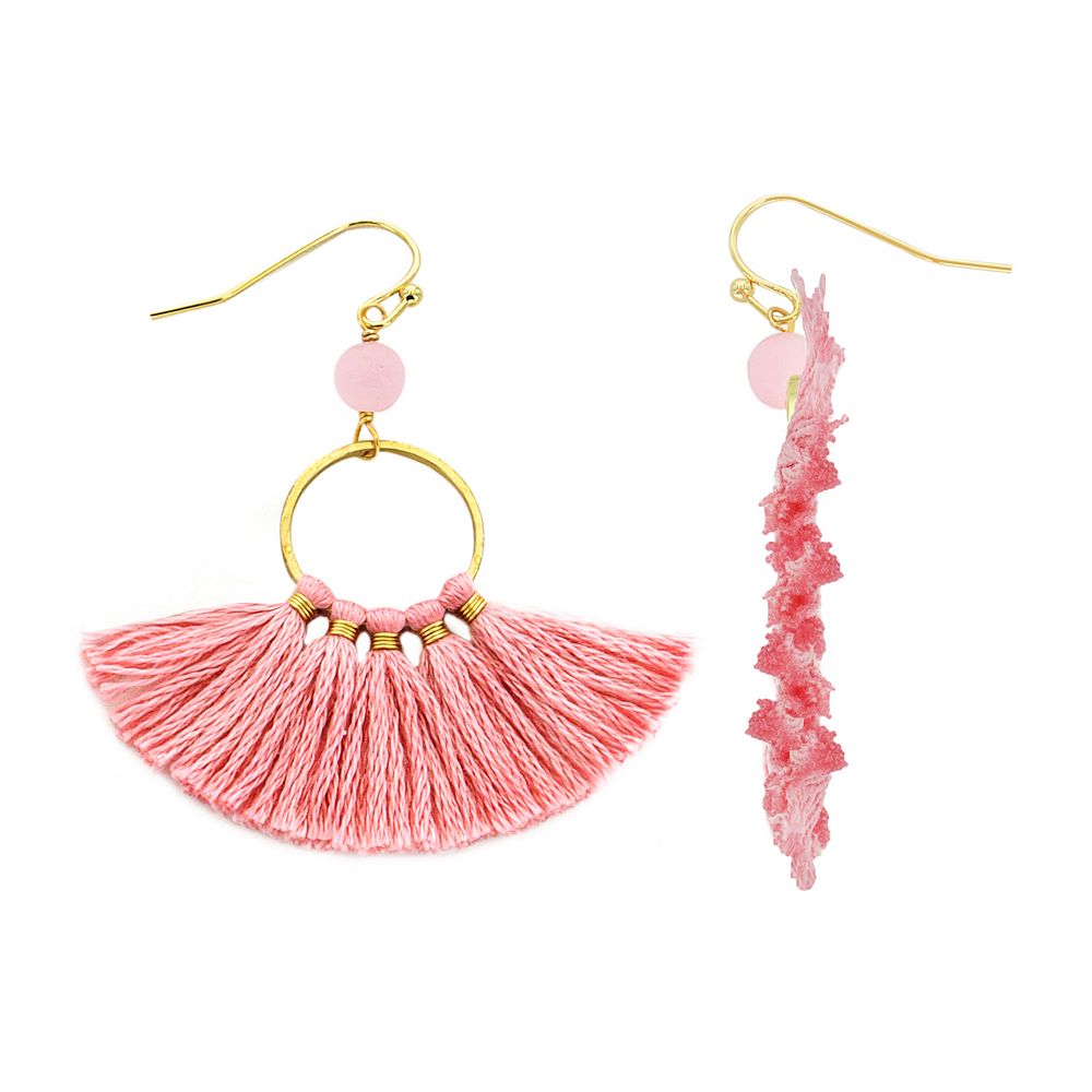 PANNEE BY PANACEA Gold Tone Raffia Mini Open Circle Tassel Drop Earrings