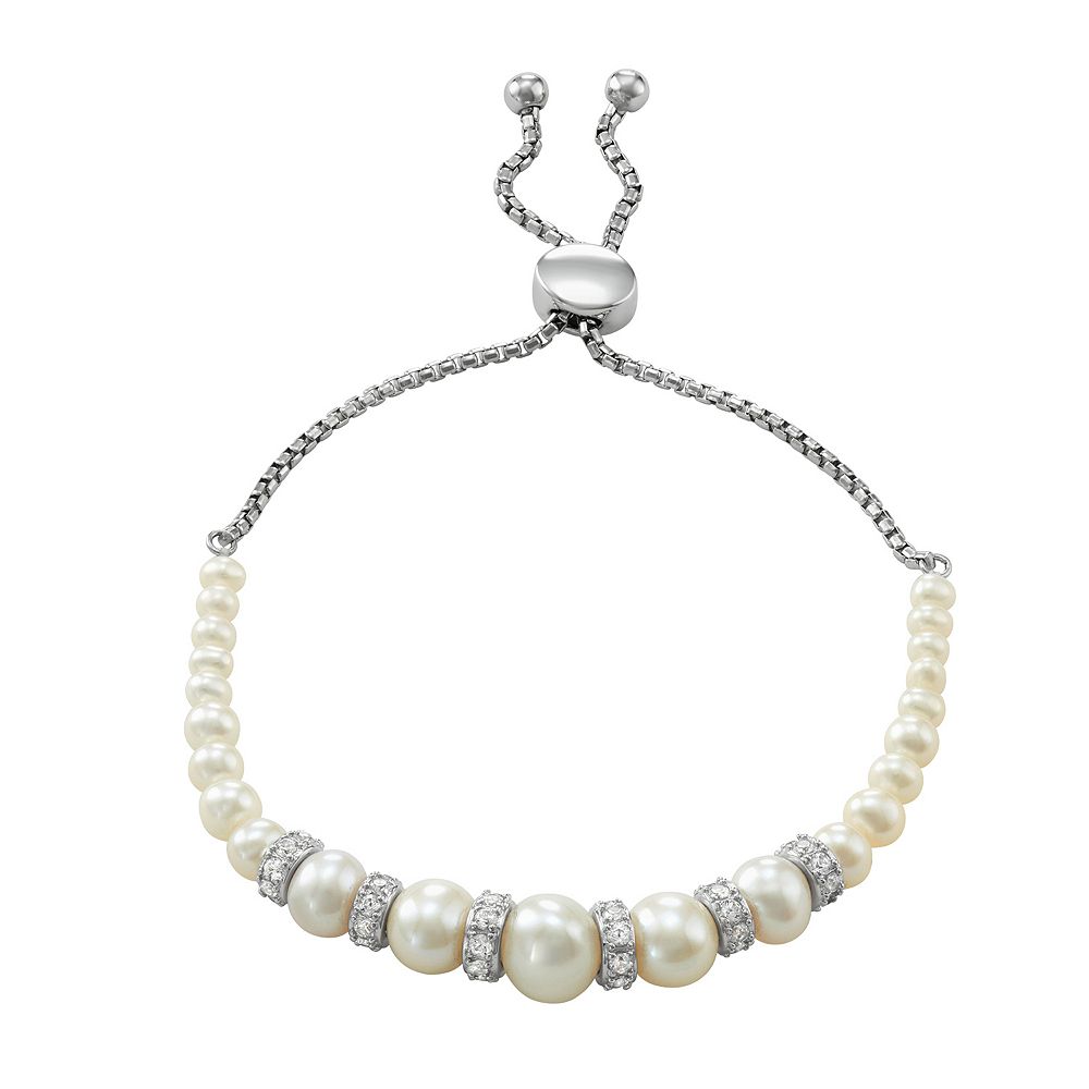 Classic Treasures Sterling Silver Freshwater Cultured Pearl & Lab ...