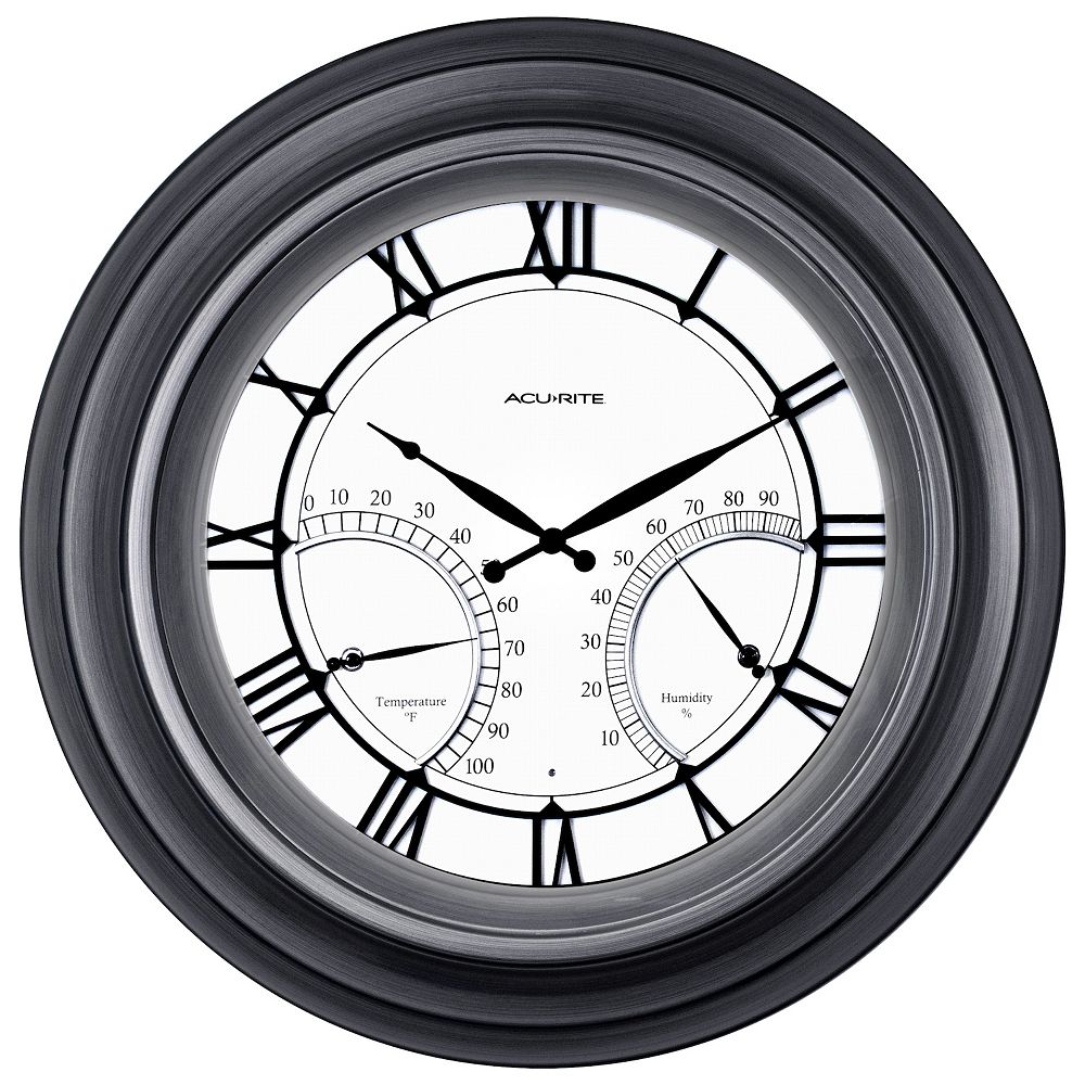 AcuRite Pewter 24-in. LED-Illuminated Indoor/Outdoor Wall Clock with ...