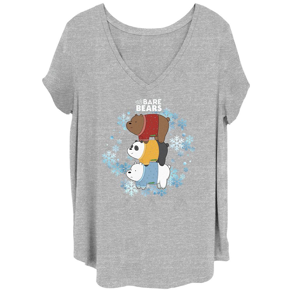 Juniors' Plus Size We Bare Bear Christmas Stack Bears V-Neck Tee