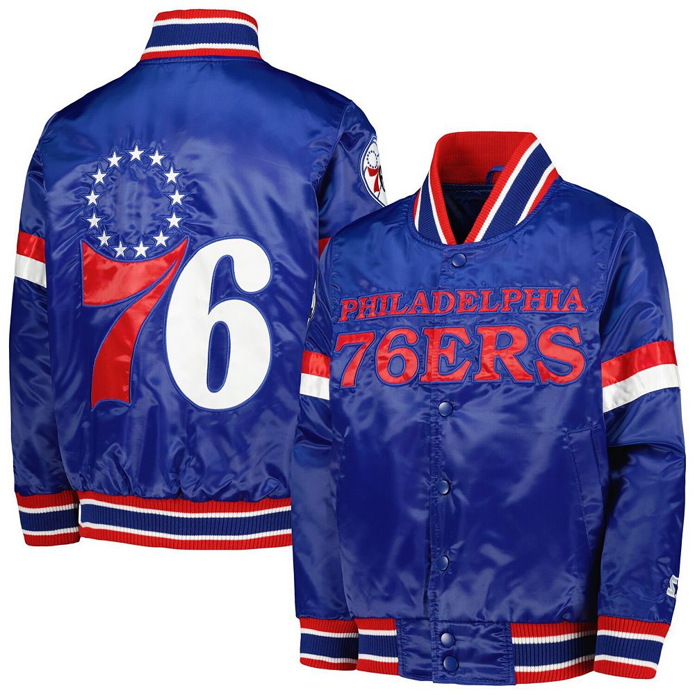 Youth Starter Royal Philadelphia 76ers Home Game Varsity Satin Full ...