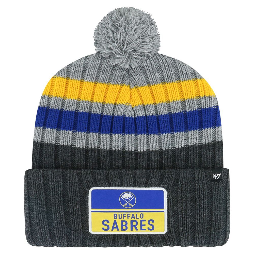 Men's '47 Gray Buffalo Sabres Stack Patch Cuffed Knit Hat with Pom