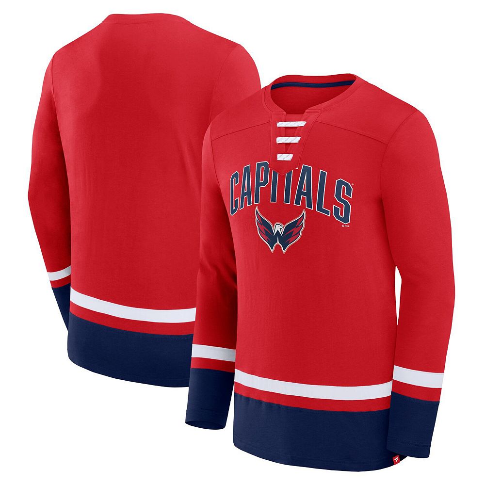 Men's Fanatics Branded Red Washington Capitals Back Pass Lace-Up Long ...