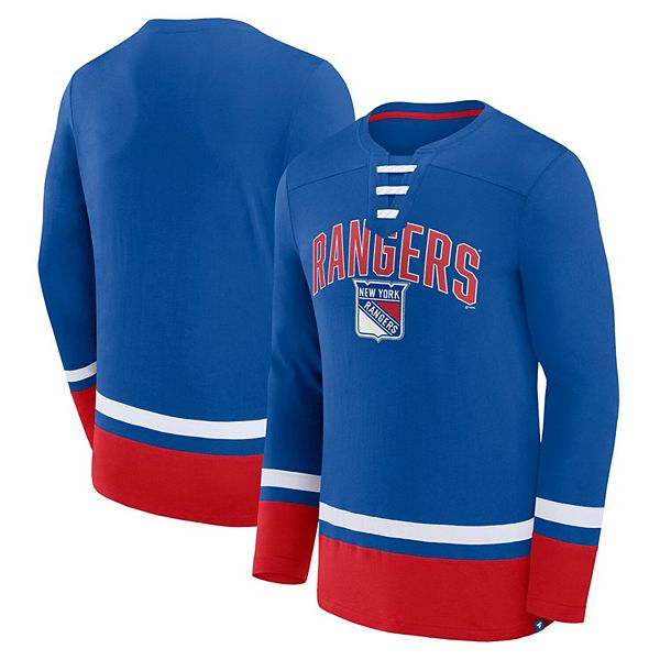Men's Fanatics Branded Blue New York Rangers Back Pass Lace-Up Long ...