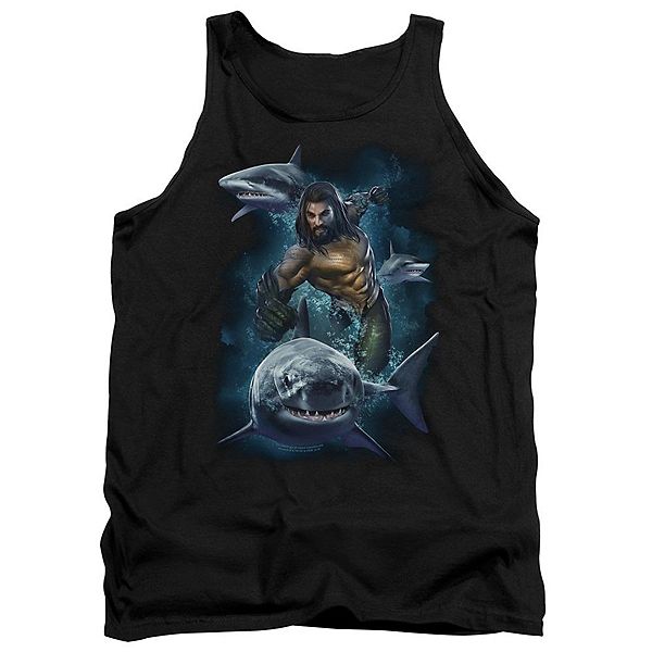 Aquaman Movie Swimming With Sharks Adult Tank Top